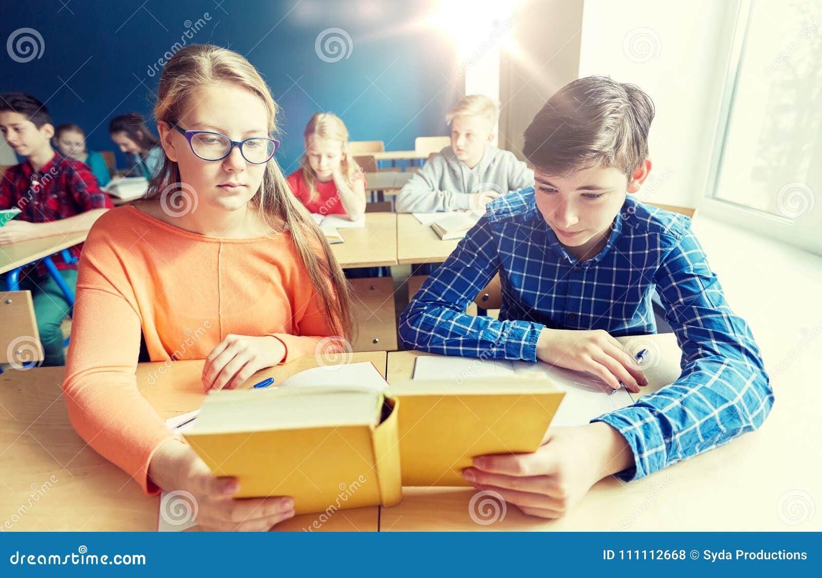 Students Reading Book at School Lesson Stock Photo - Image of learn ...
