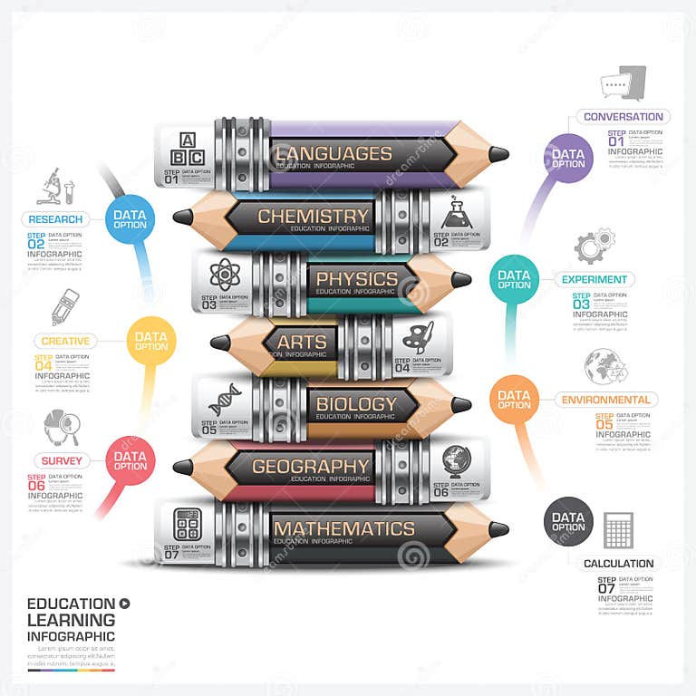 Education and Learning Subject Pencil Step Infographic Diagram Stock ...