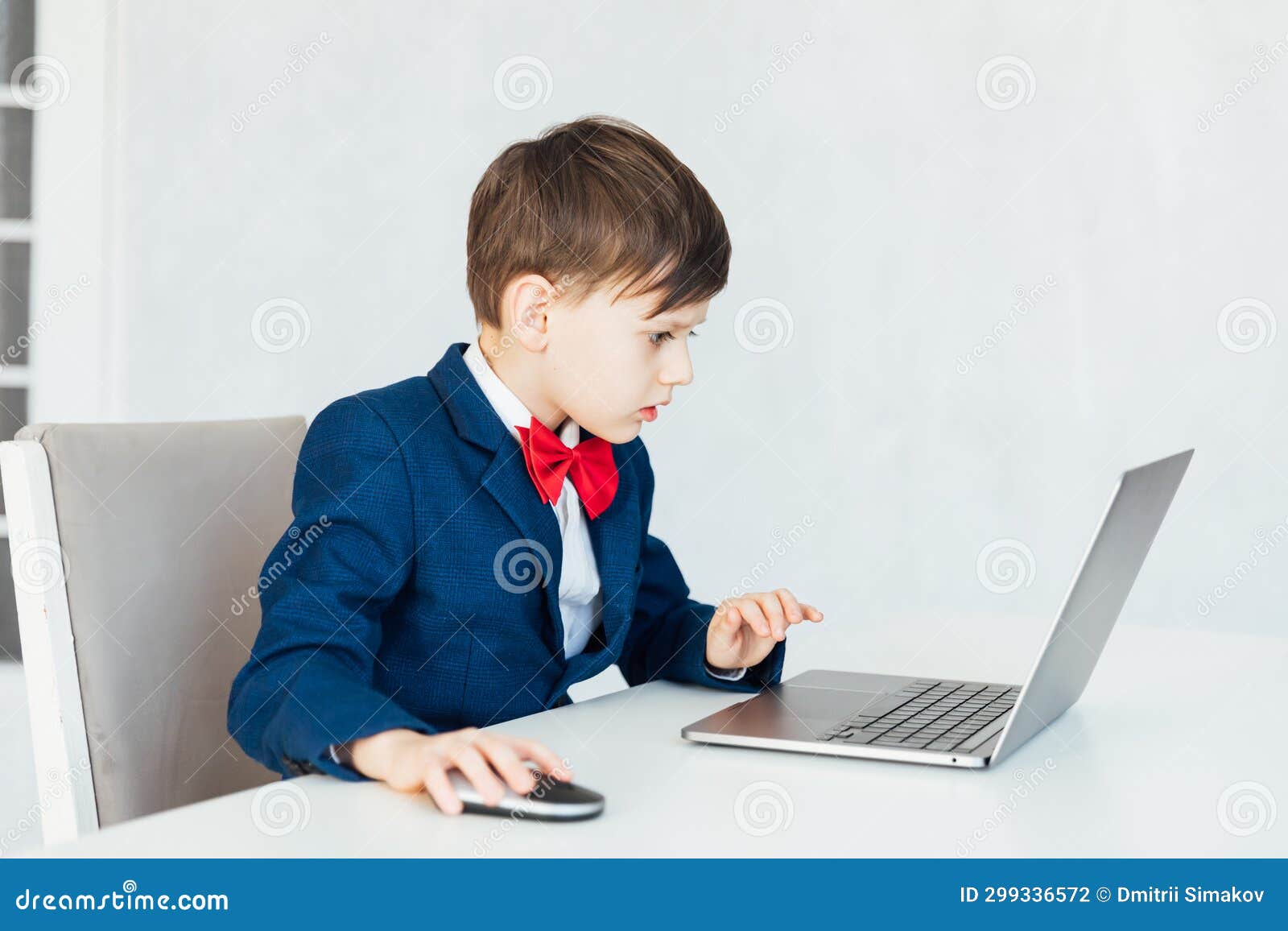 Education Lessons Boy Schoolboy Learns at Computer Online Stock Photo ...