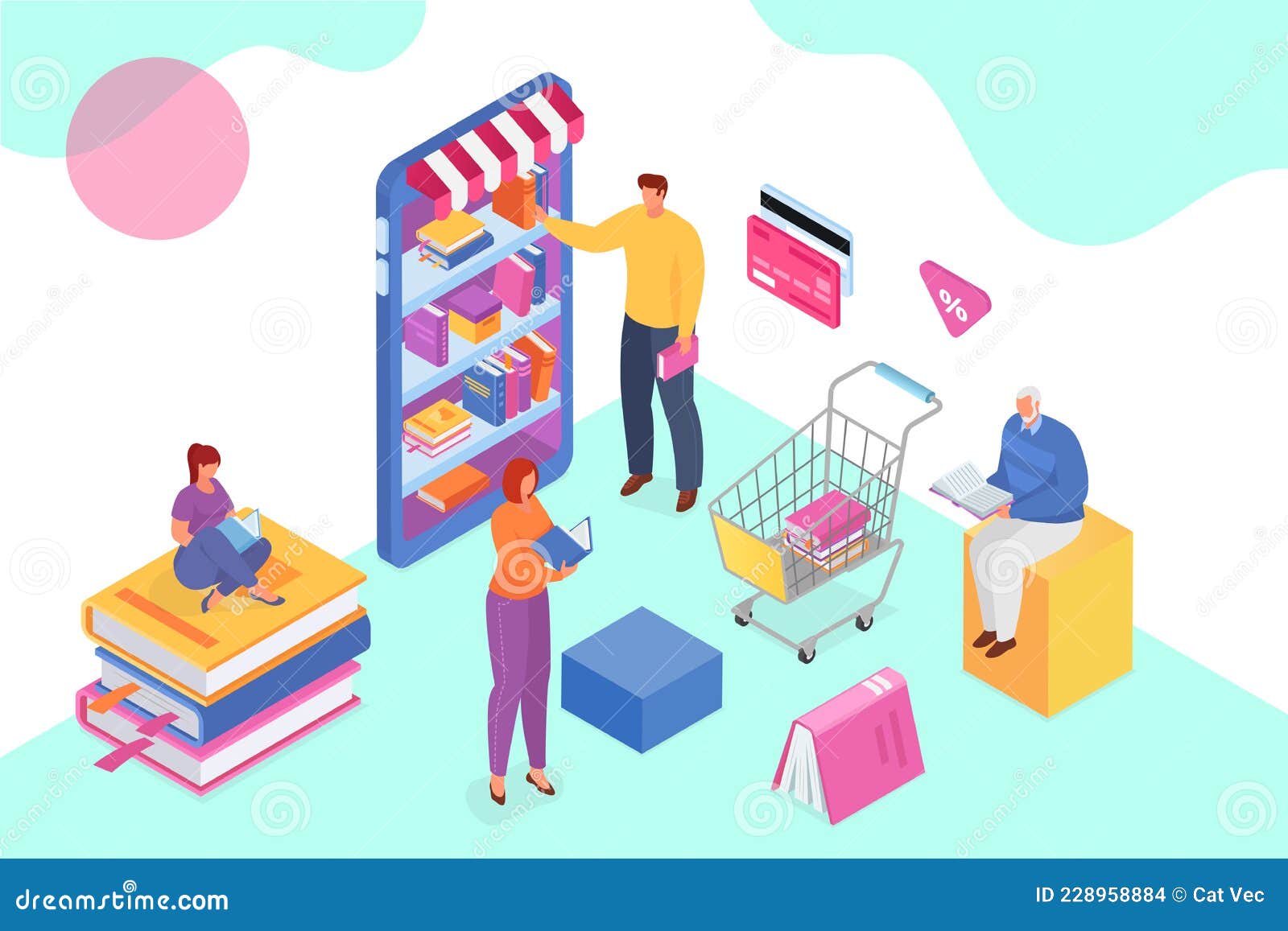 Getting Knowledge Concept Vector. Encyclopedia. Man And Woman In Book ...