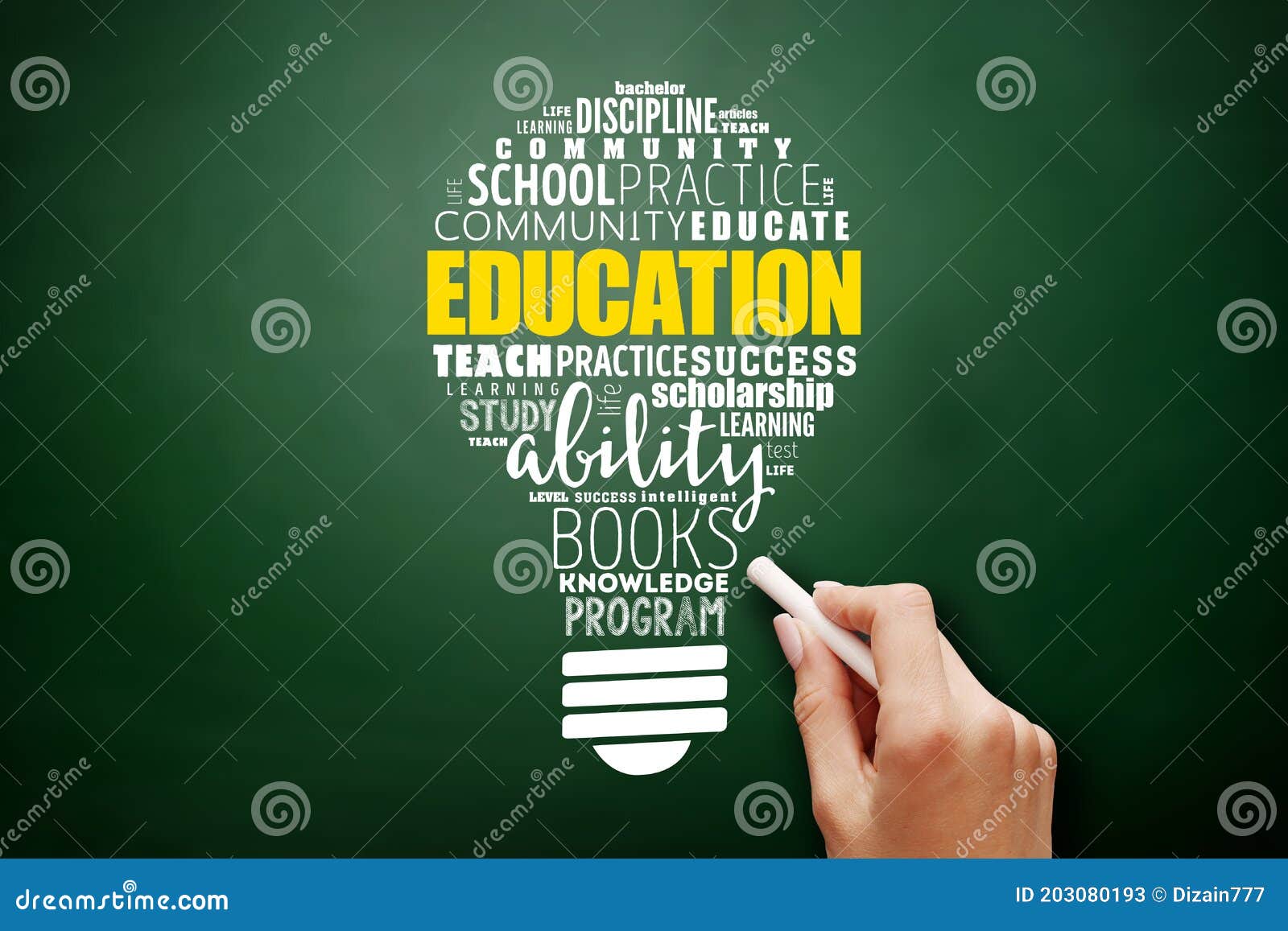 EDUCATION Light Bulb Word Cloud Collage Stock Image - Image of books ...