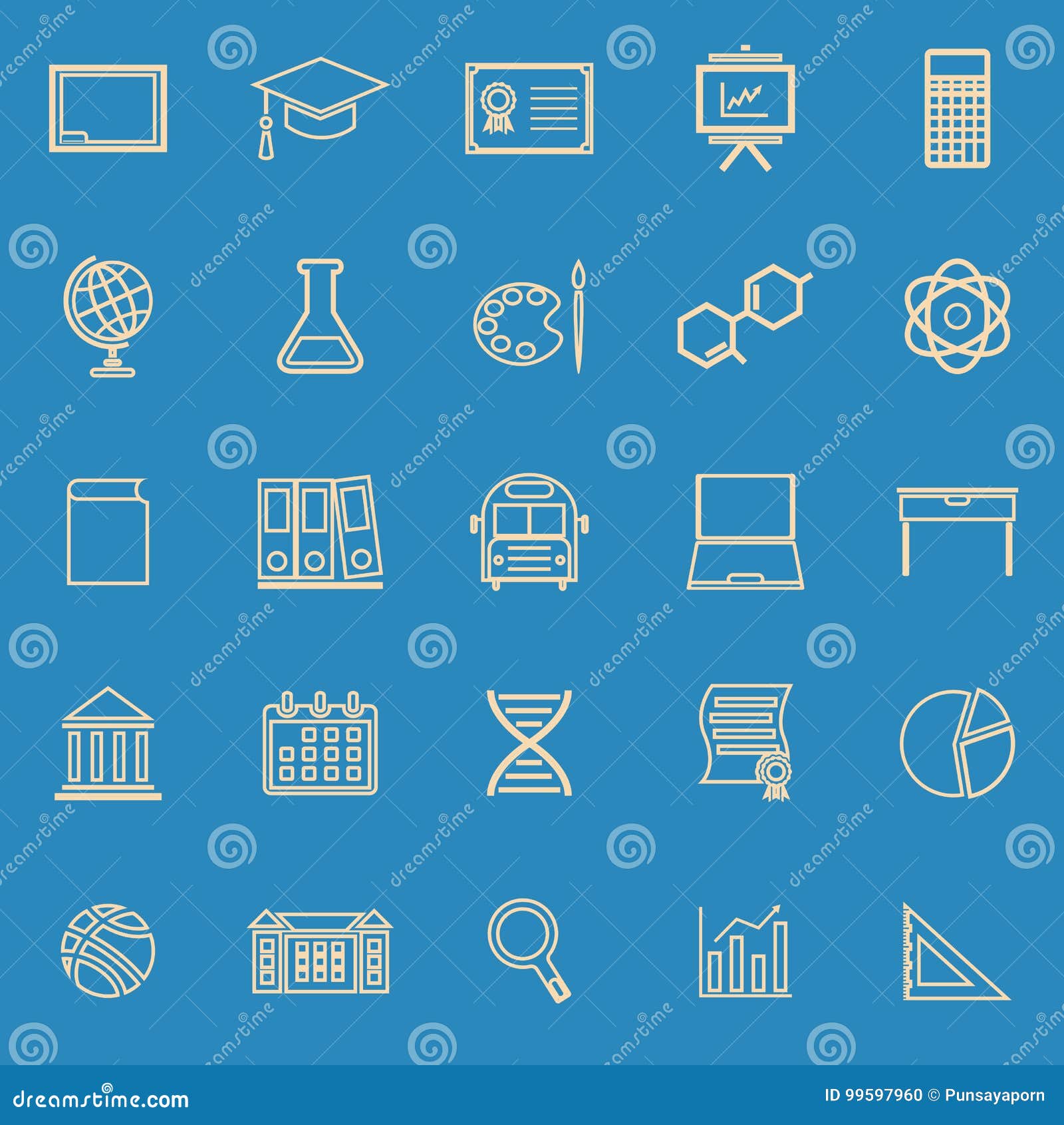 Education Line Color Icons on Blue Background Stock Vector ...