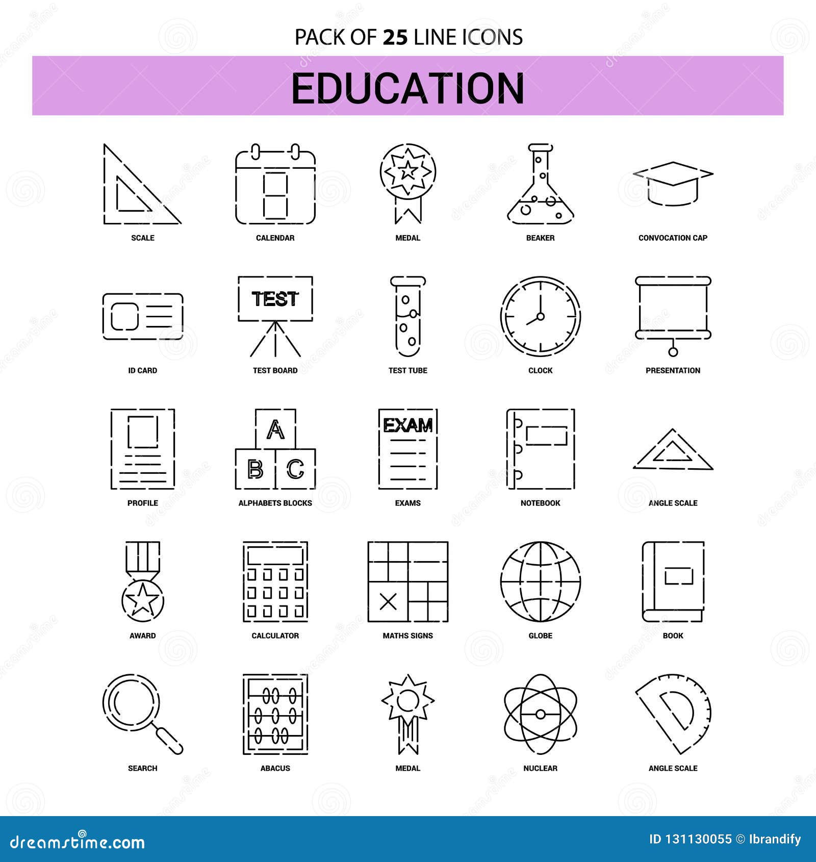 Education Line Icon Set - 25 Dashed Outline Style Stock Vector ...