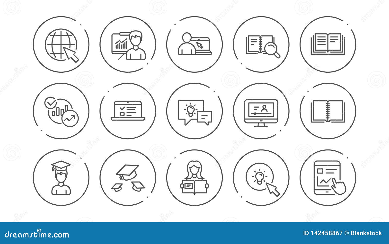 Education Line Icons. Book, Video Tutorial and Instructions. Linear ...