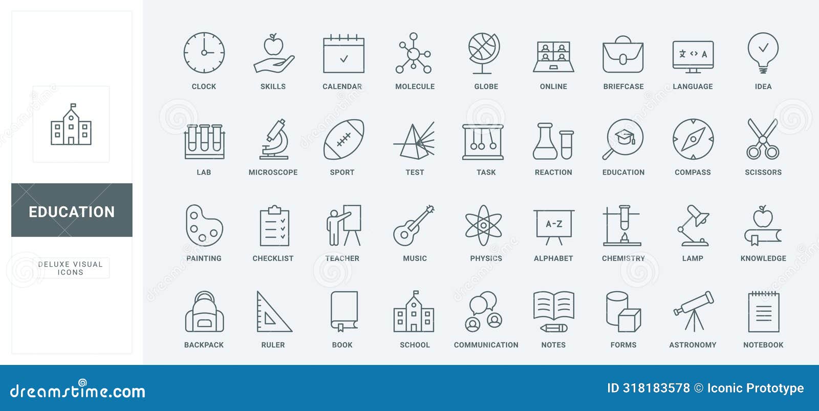 Education Line Icons Set, Book and Lab Tests for Study, School Building ...