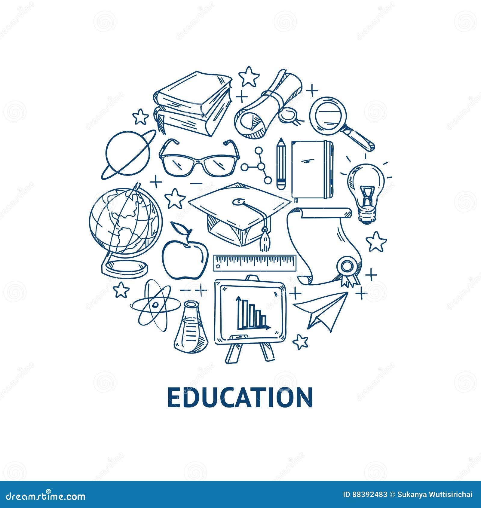 Education Line Vector Icons Set in Circle Shape. Stock Illustration ...