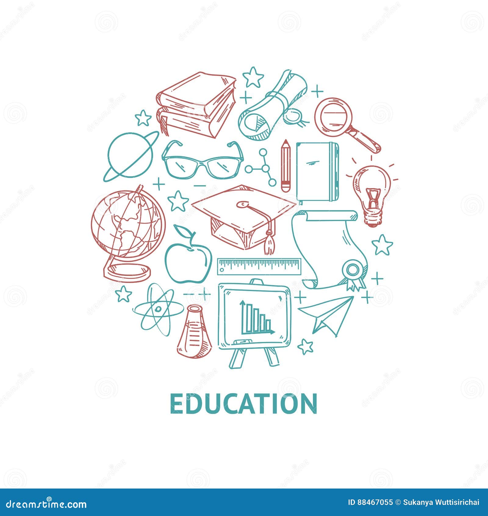 Education Line Vector Icons Set in Circle Shape. Stock Illustration ...