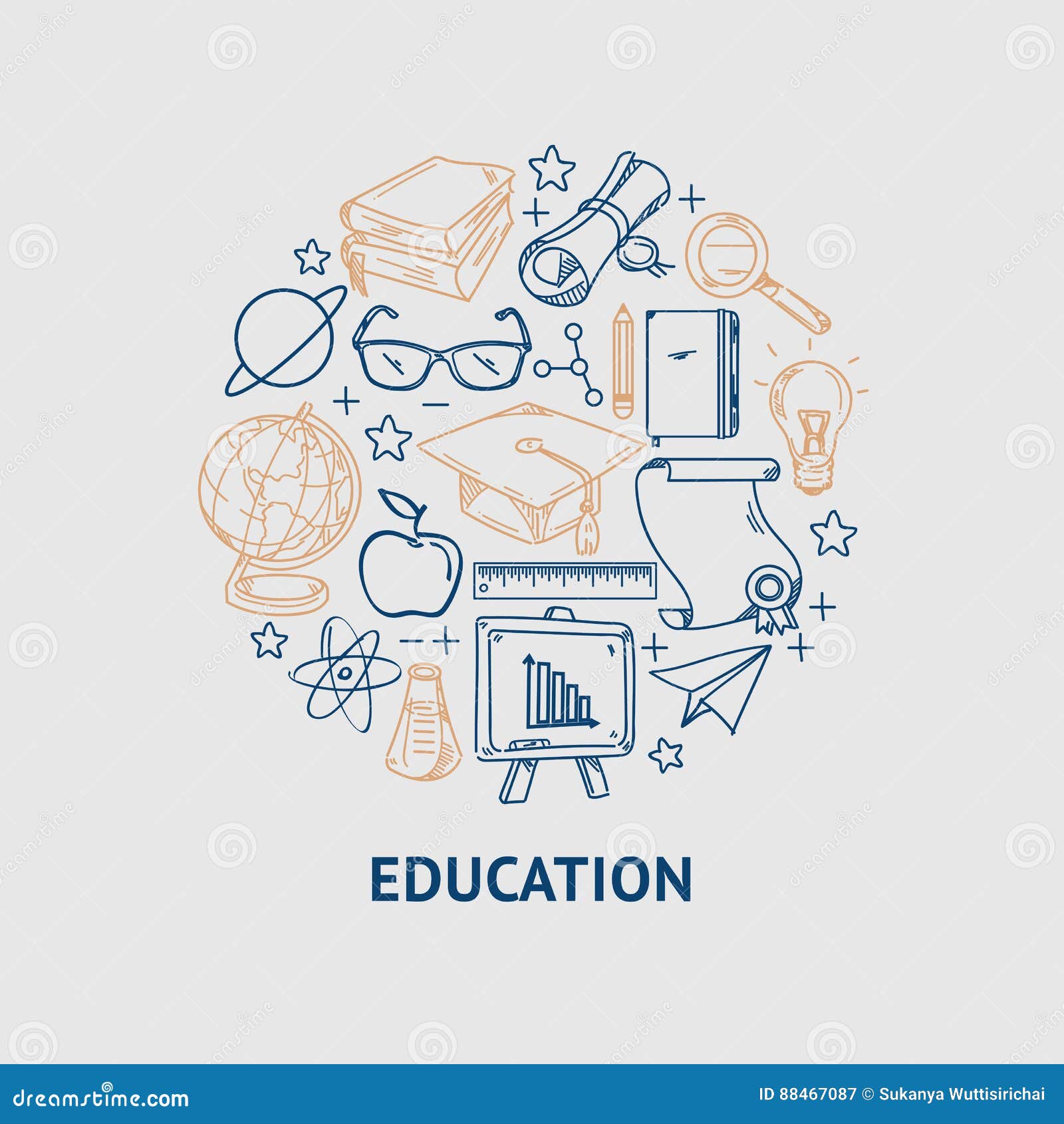 Education Line Vector Icons Set in Circle Shape Stock Illustration ...