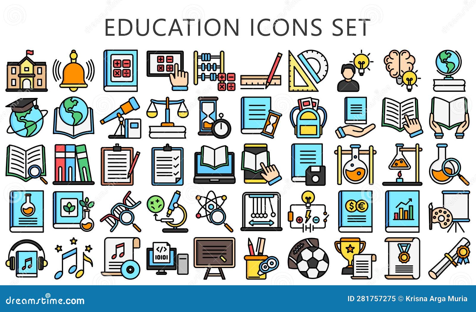 Education Lineal Multi Color Icons Pack Stock Vector - Illustration of ...