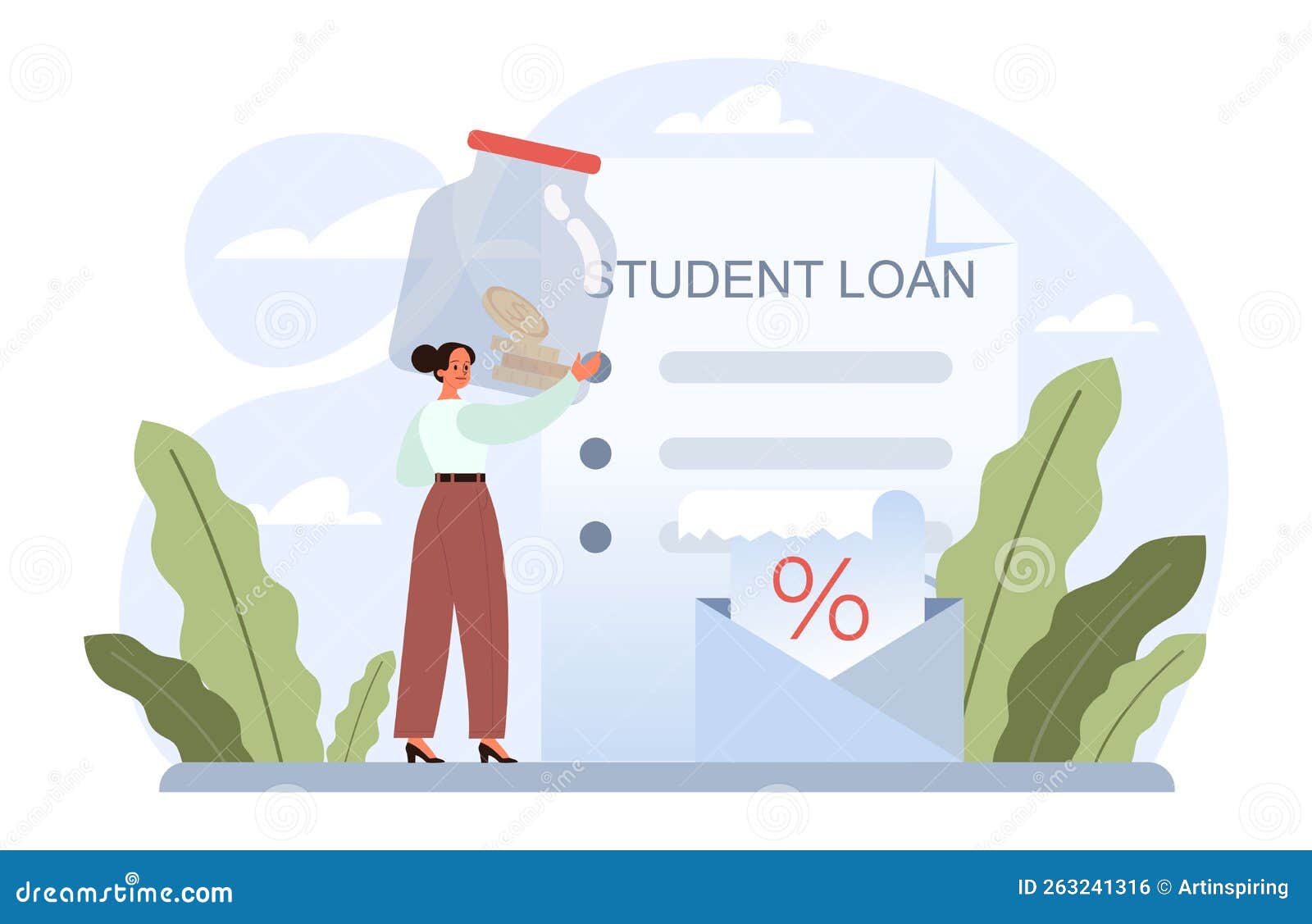 Education Loan. Student Characters Paying Debt for Education Stock ...