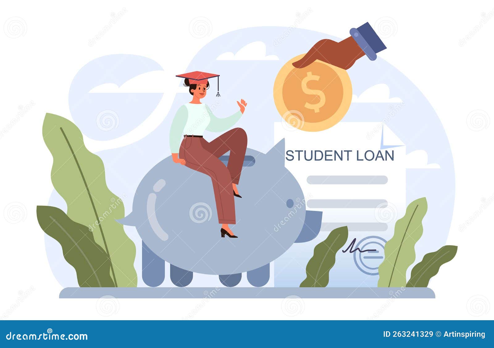 Education Loan. Student Characters Paying Debt for Education Stock ...