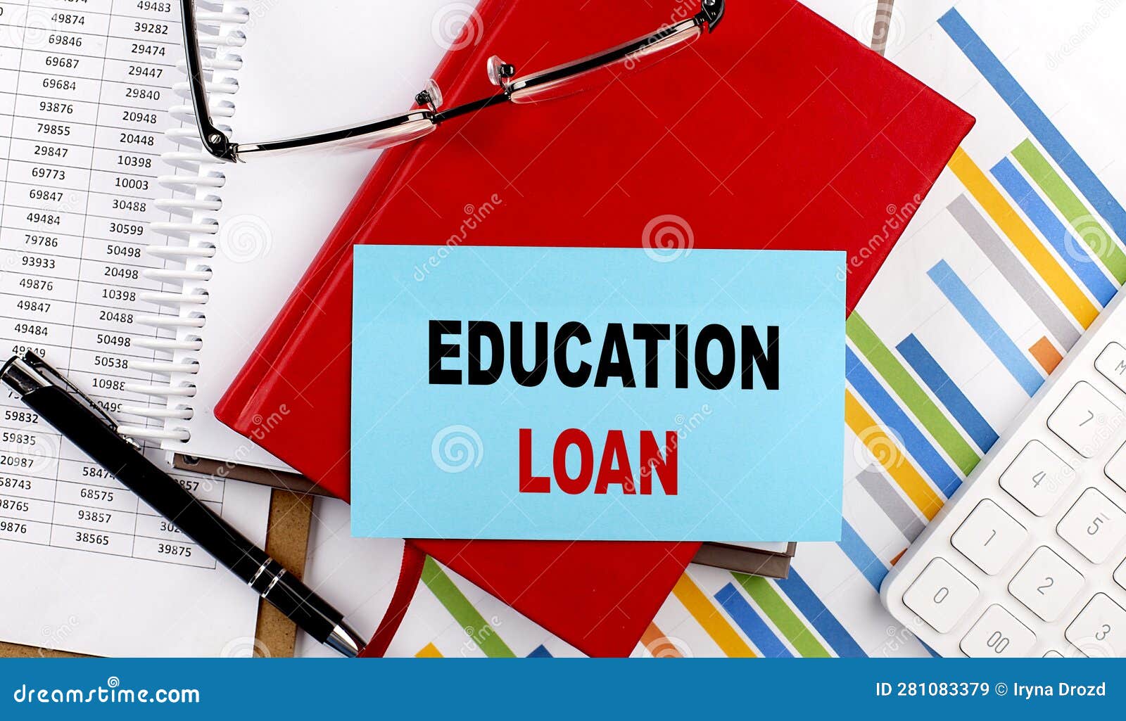 EDUCATION LOAN Text on Sticker with Notebook and Chart Stock Image ...