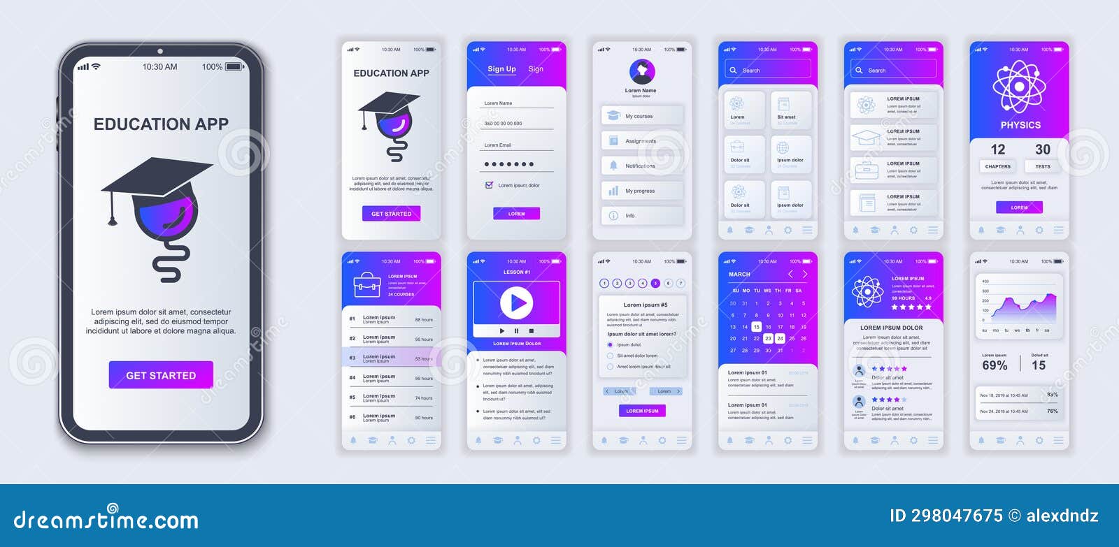Education Mobile App Interface Screens Template Set. Vector Design ... Education Mobile App Interface Screens Template Set. Vector Design ...