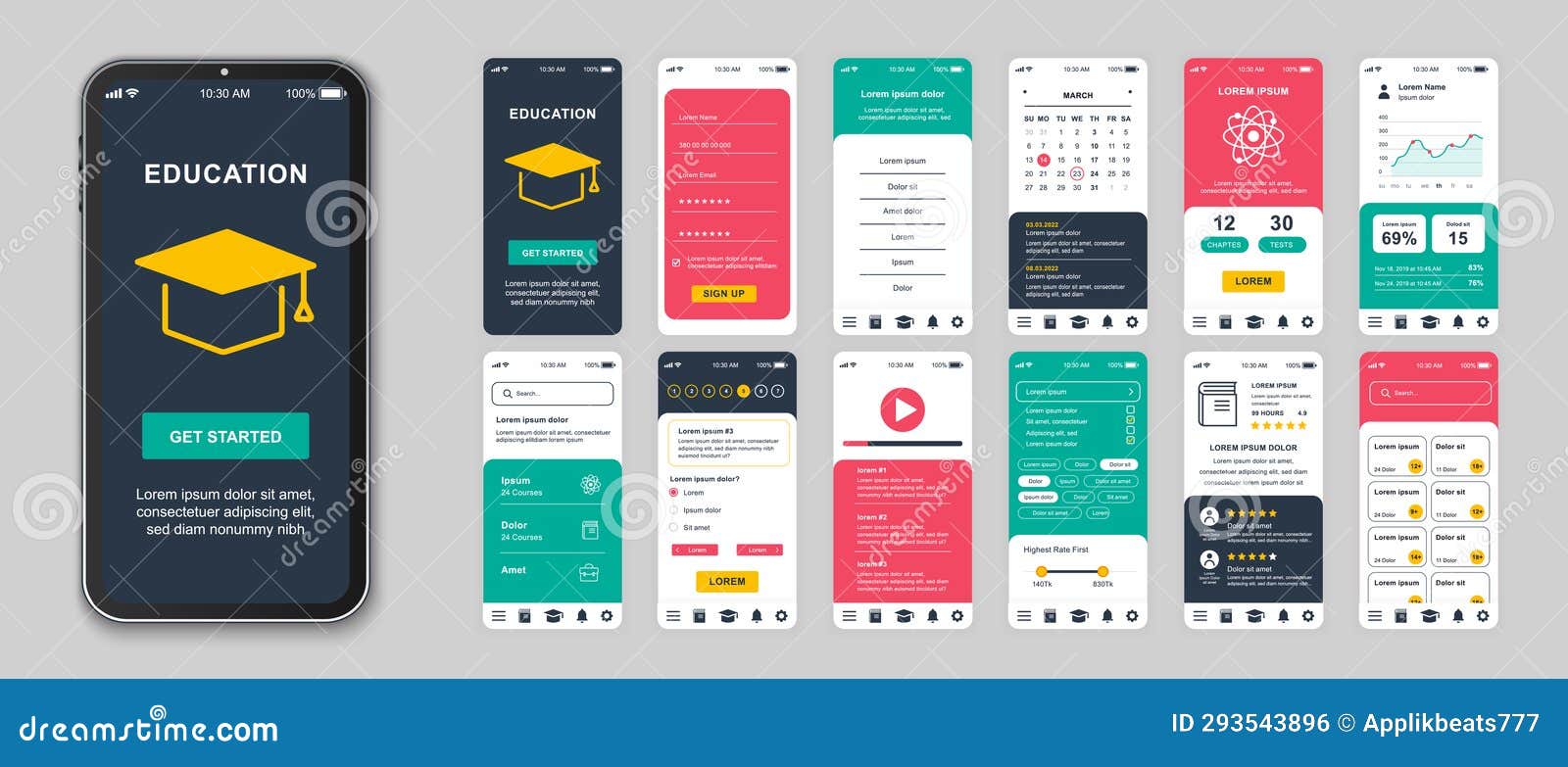 Education Mobile App Screens Set for Web Templates. Pack of Student ...