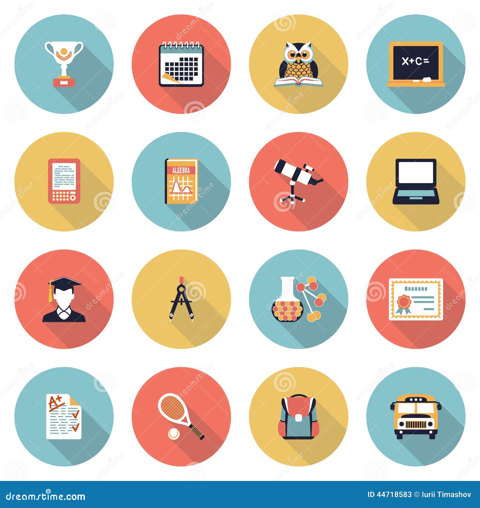 Education Modern Flat Color Icons. Stock Vector - Illustration of ...