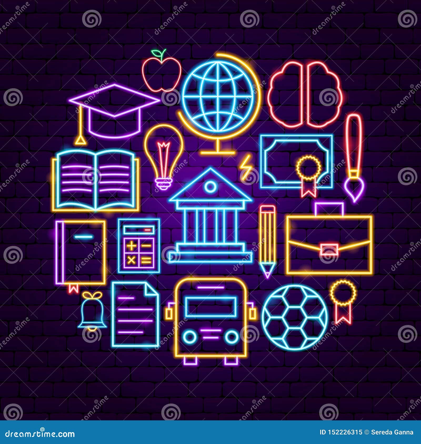 Education Neon Concept stock vector. Illustration of briefcase - 152226315
