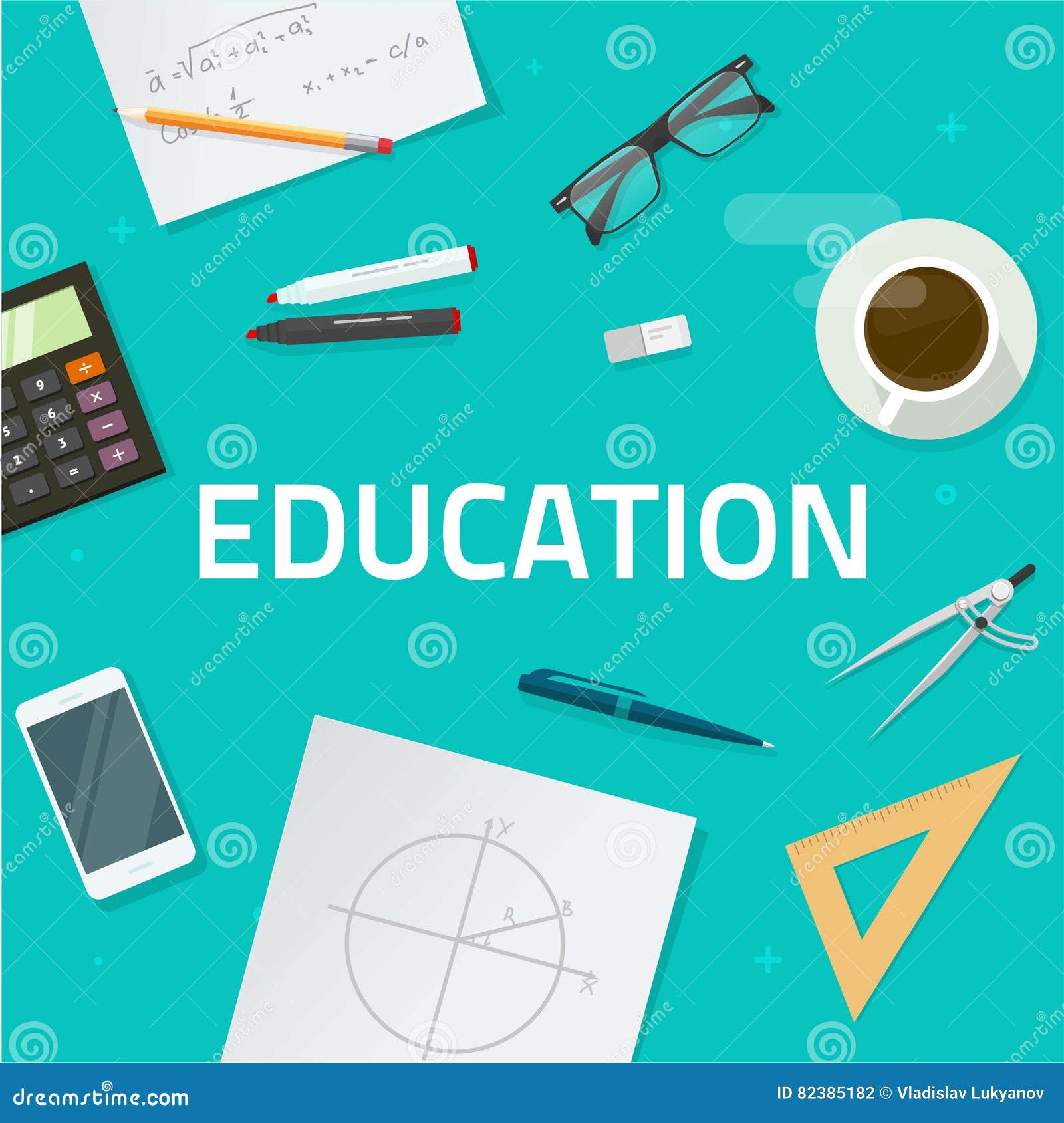 Education Objects on Work Desk, School Math Lesson Study Concept Stock ...