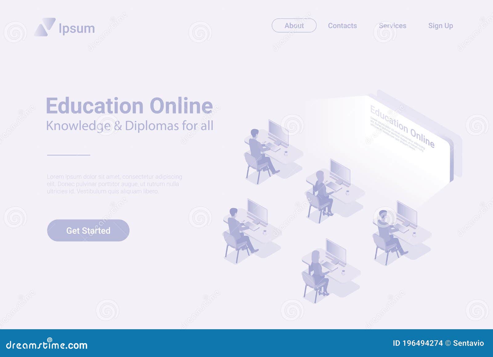 Education Online Isometric Flat White Monochrome Vector Concept Stock ...