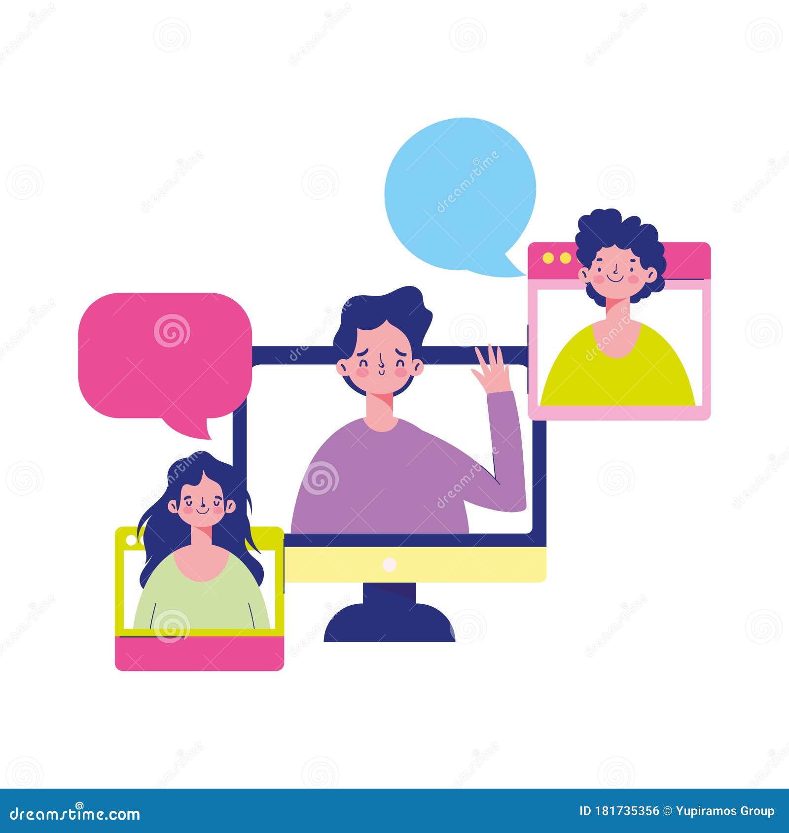 Education Online, Laptop Students Cartoon Characters Talking Bubbles ...