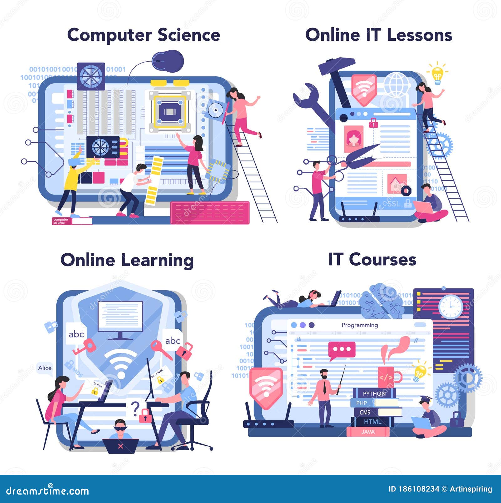 It Education Online Service or Platform Set. Student Write Software ...