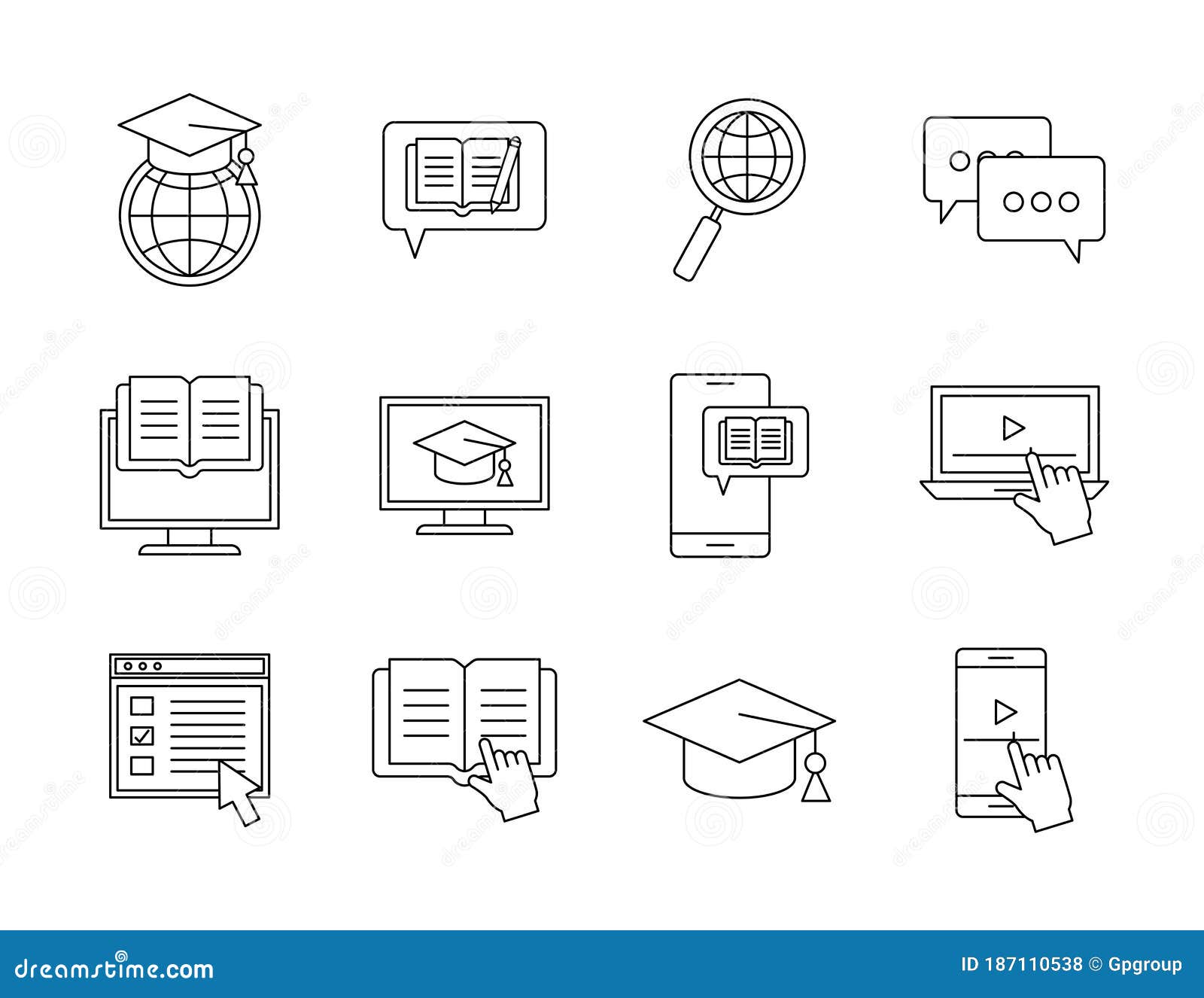 Education Online Silhouette Style Icon Set Vector Design Stock Vector ...