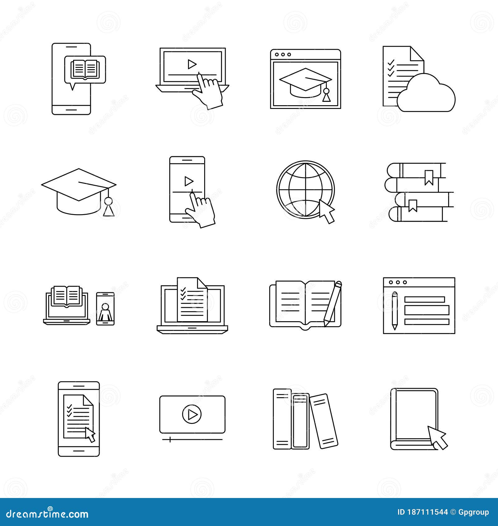Education Online Silhouette Style Icon Set Vector Design Stock Vector ...