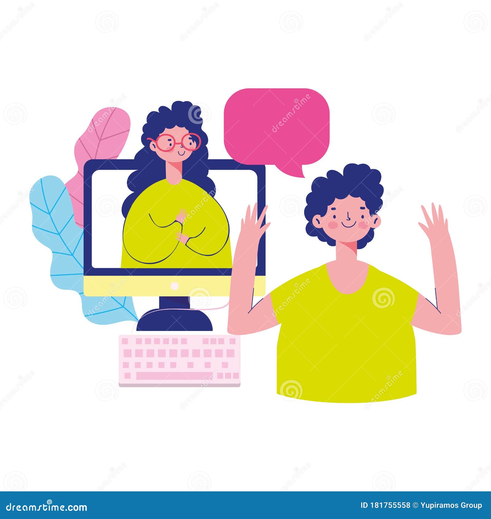 Education Online, Students Boy and Girl Computer Talking Stock Vector ...