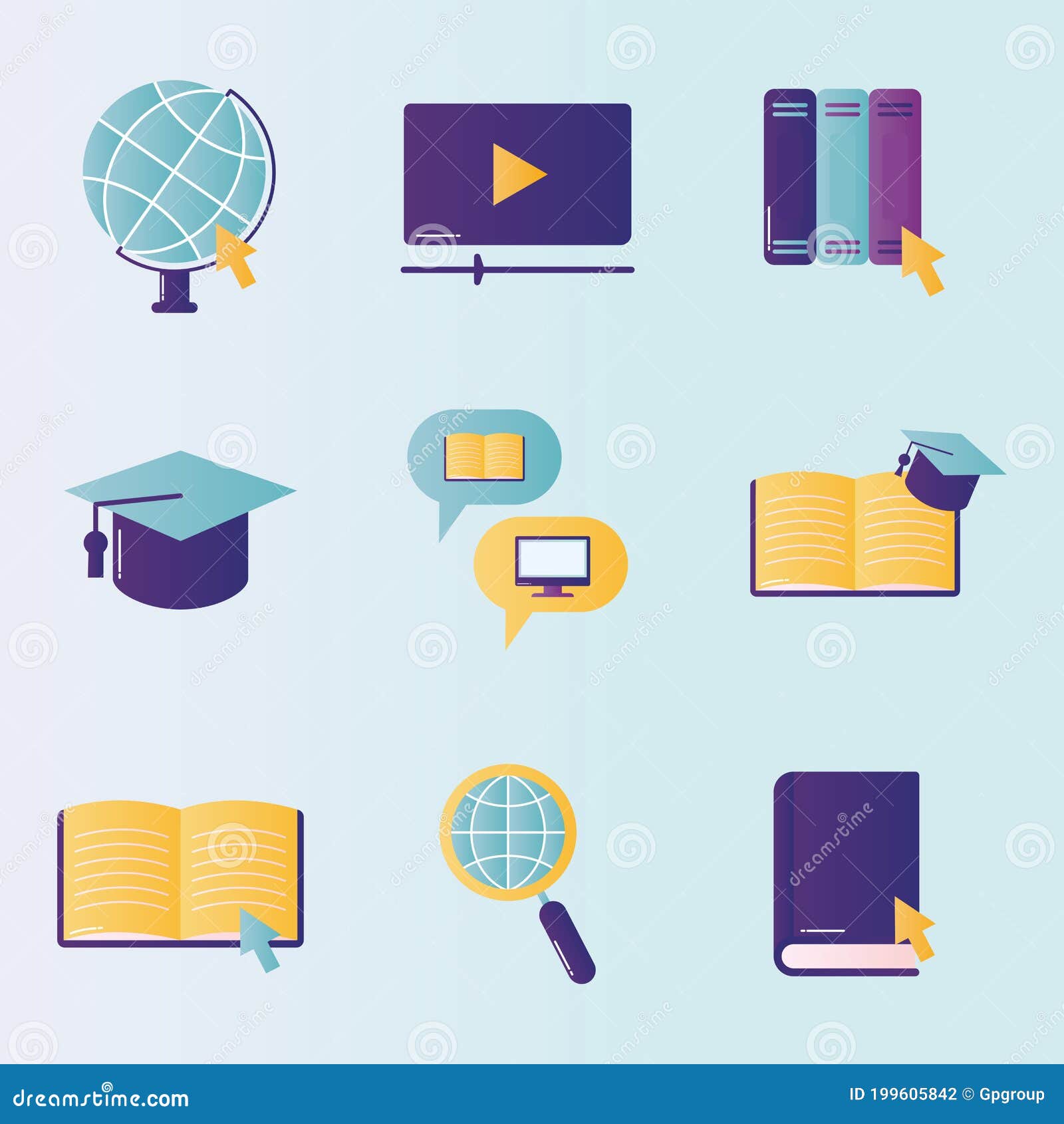 Education Online Symbol Set Vector Design Stock Vector - Illustration ...