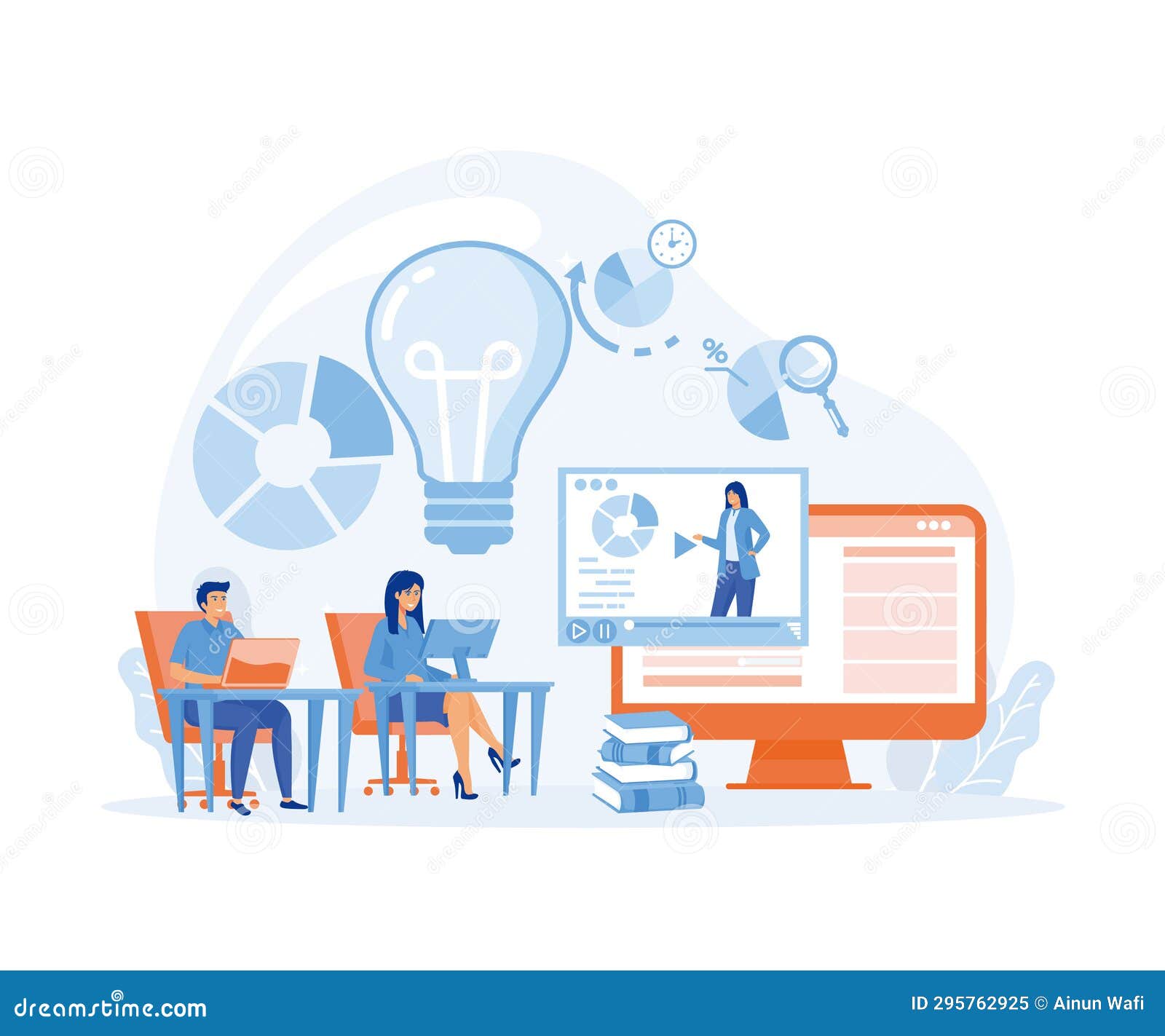 Courses And Tutorials, Learning Landing Page With Books, Pencil, Small ...