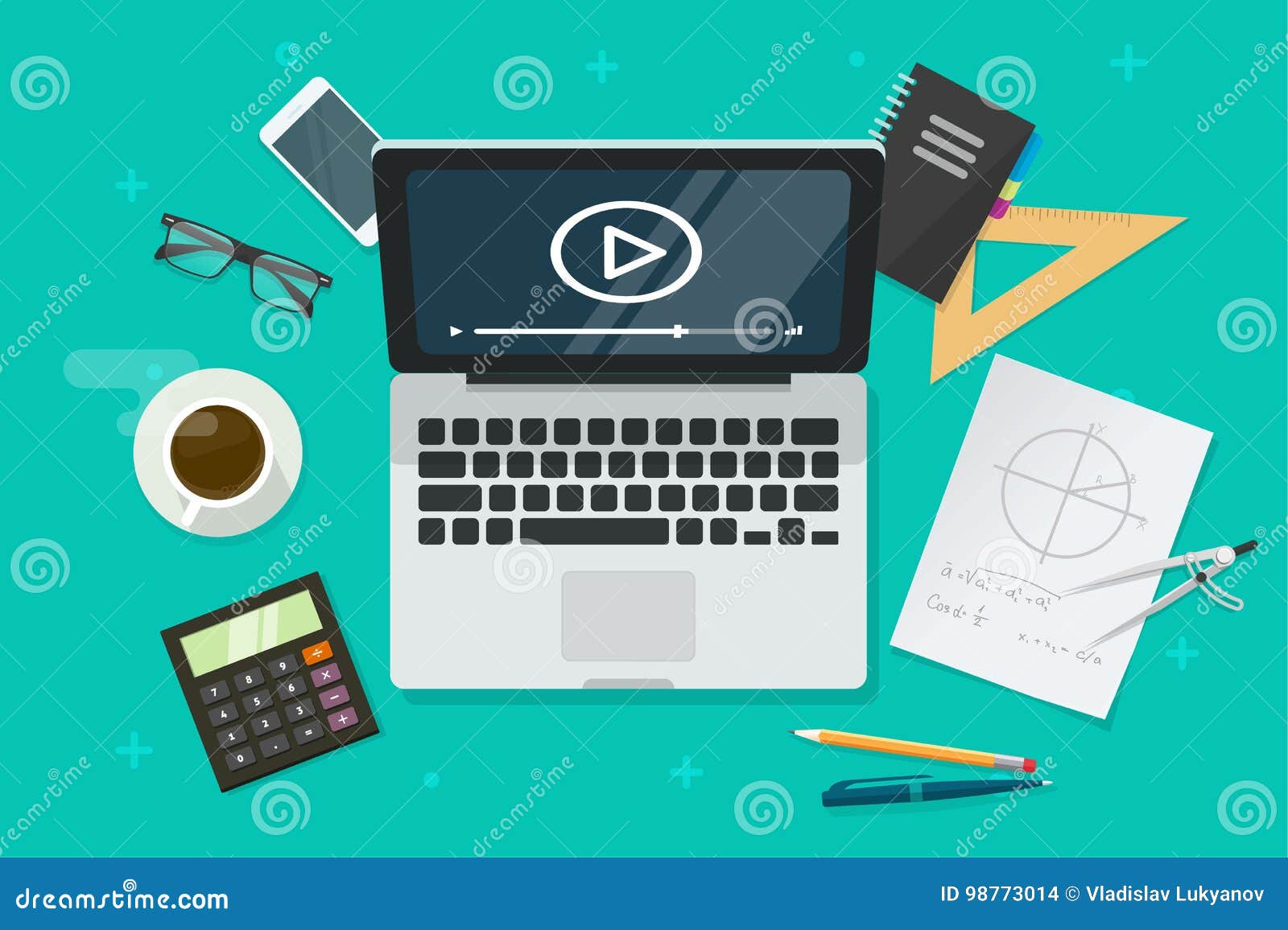 Education Online Via Laptop Vector Illustration, Flat Cartoon Table ...