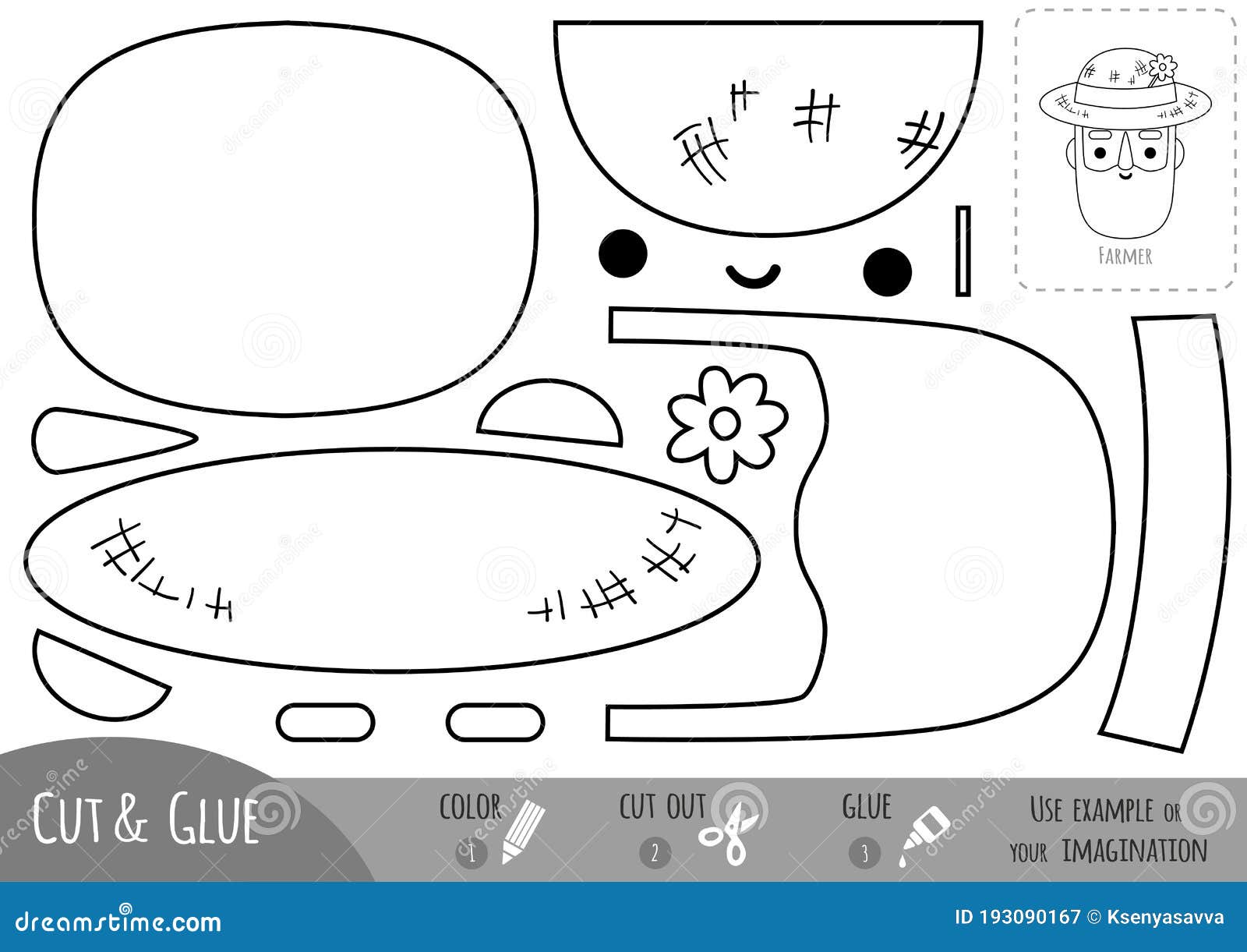 Education Paper Game for Children, Farmer in a Hat Stock Vector ...