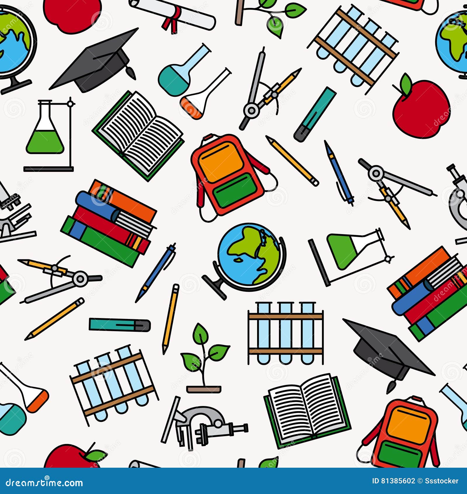 Education pattern on white stock vector. Illustration of microscope ...