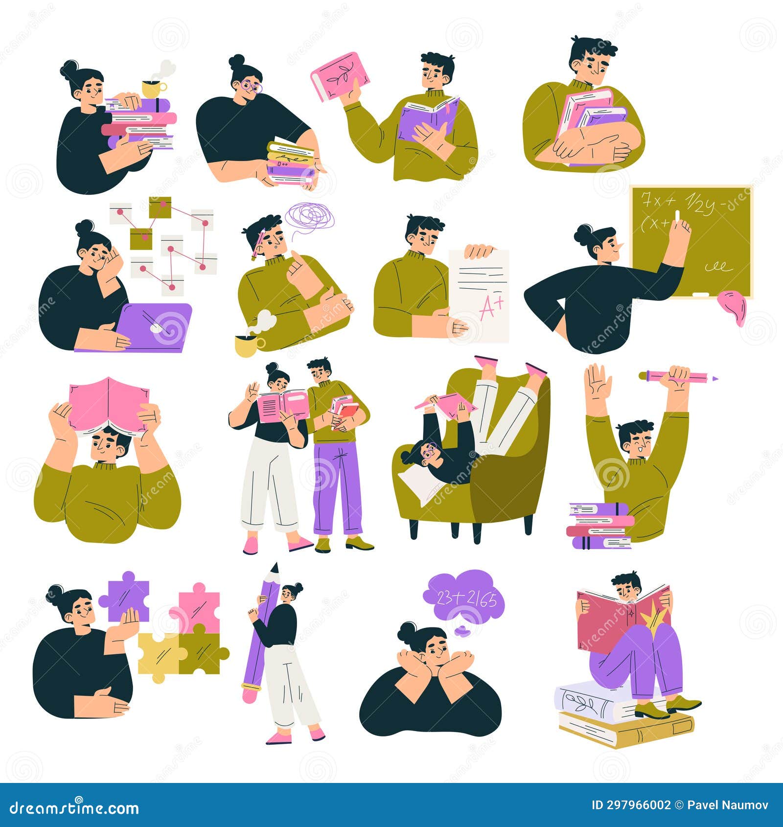 Education with People Character Learning and Study with Book Vector Set ...