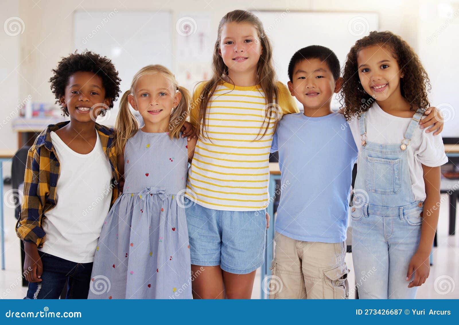 Education, Portrait or Children in Classroom Learning or Studying in ...