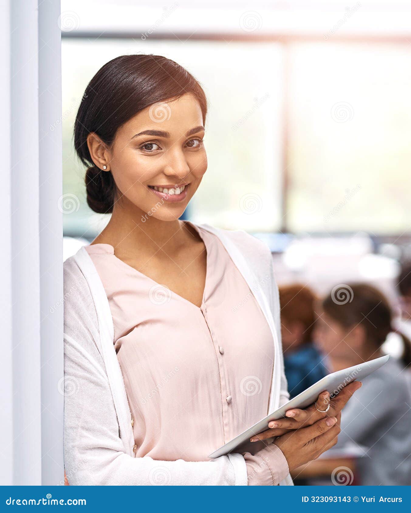 Education, Portrait or Teacher with Tablet in Classroom for Online ...