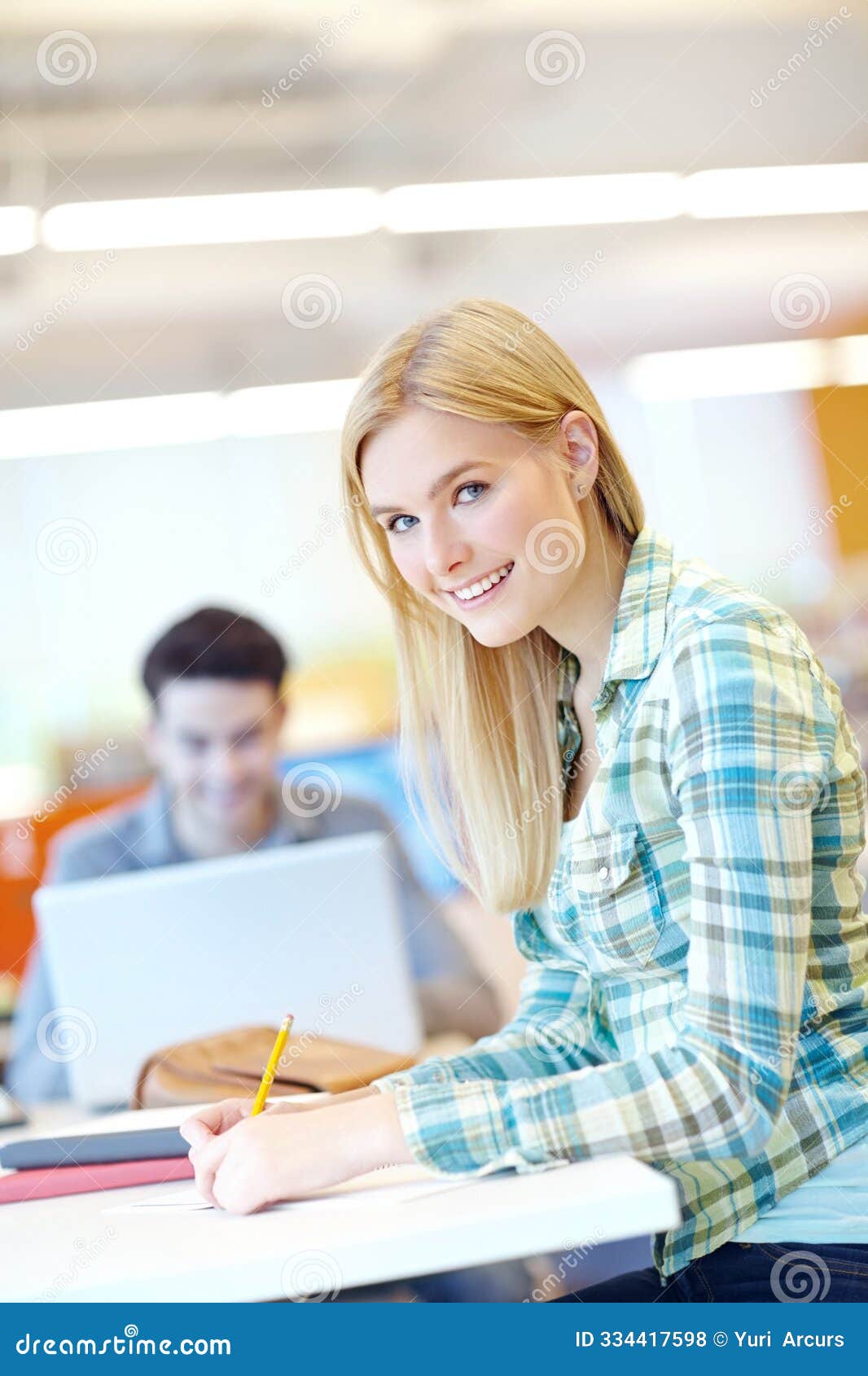 Education, Portrait and Writing on Notebook in Classroom for Study ...