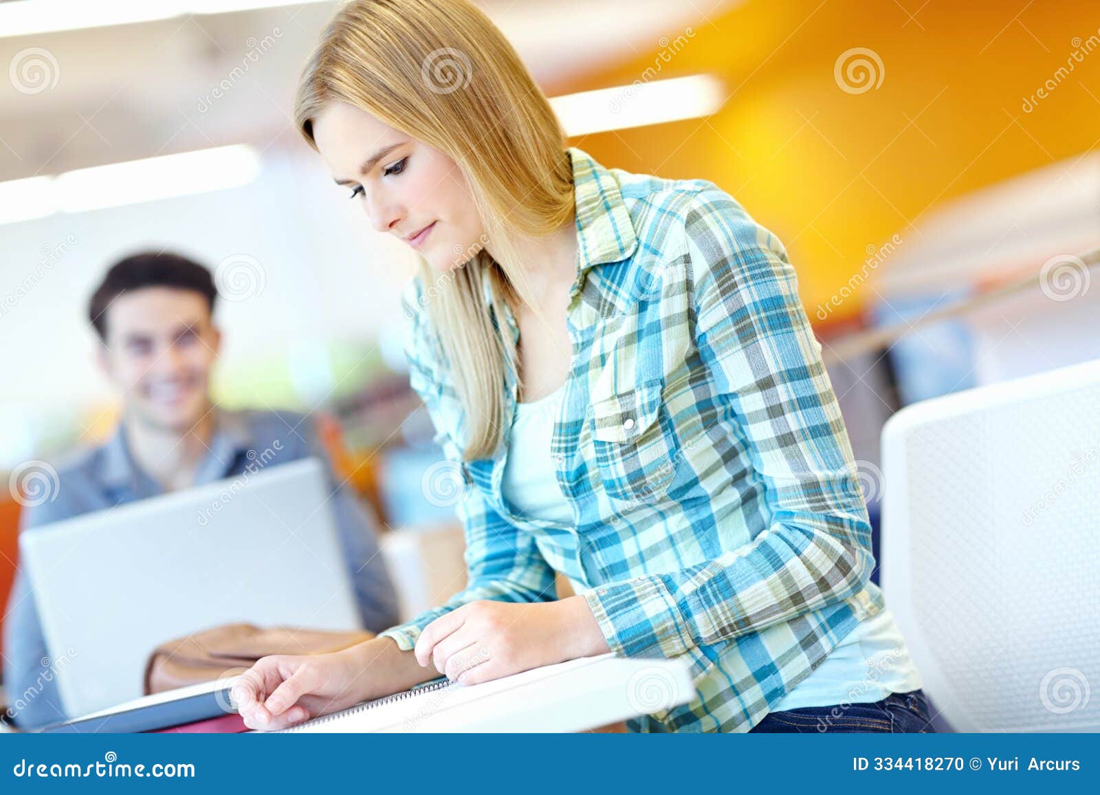 Education, Problem Solving and Reading with Student Woman in Library at ...