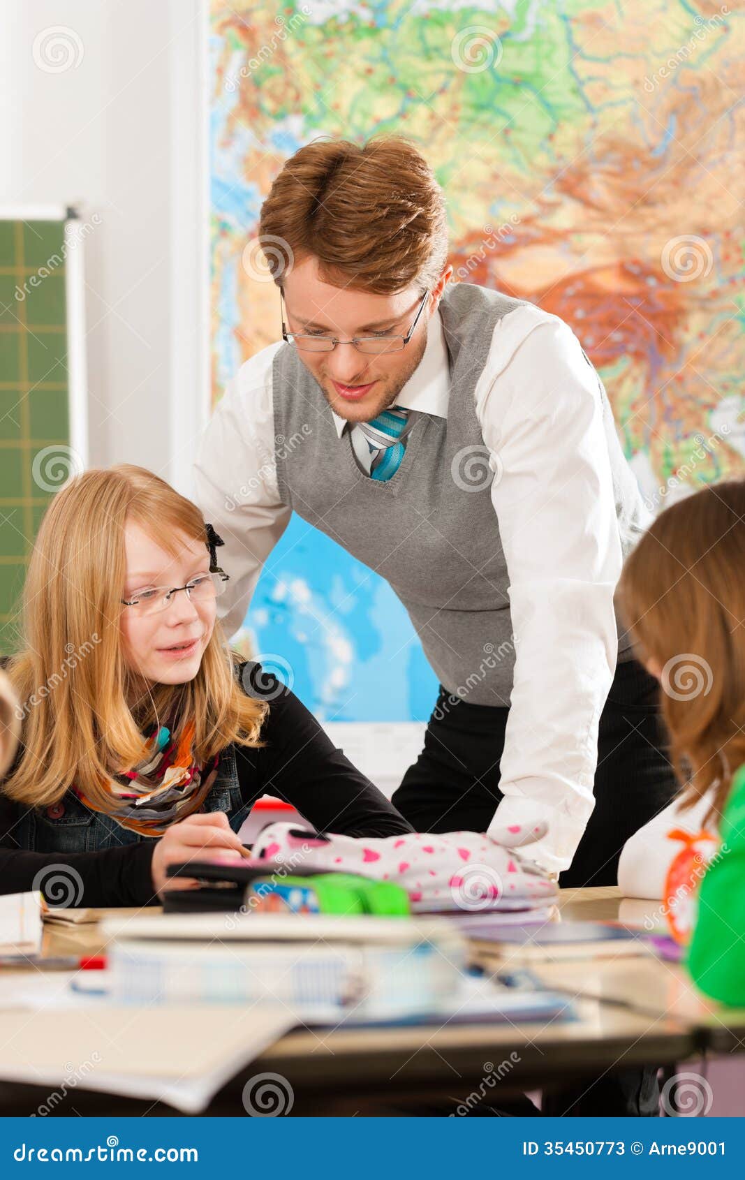 Education - Pupils and Teacher Learning at School Stock Image - Image ...