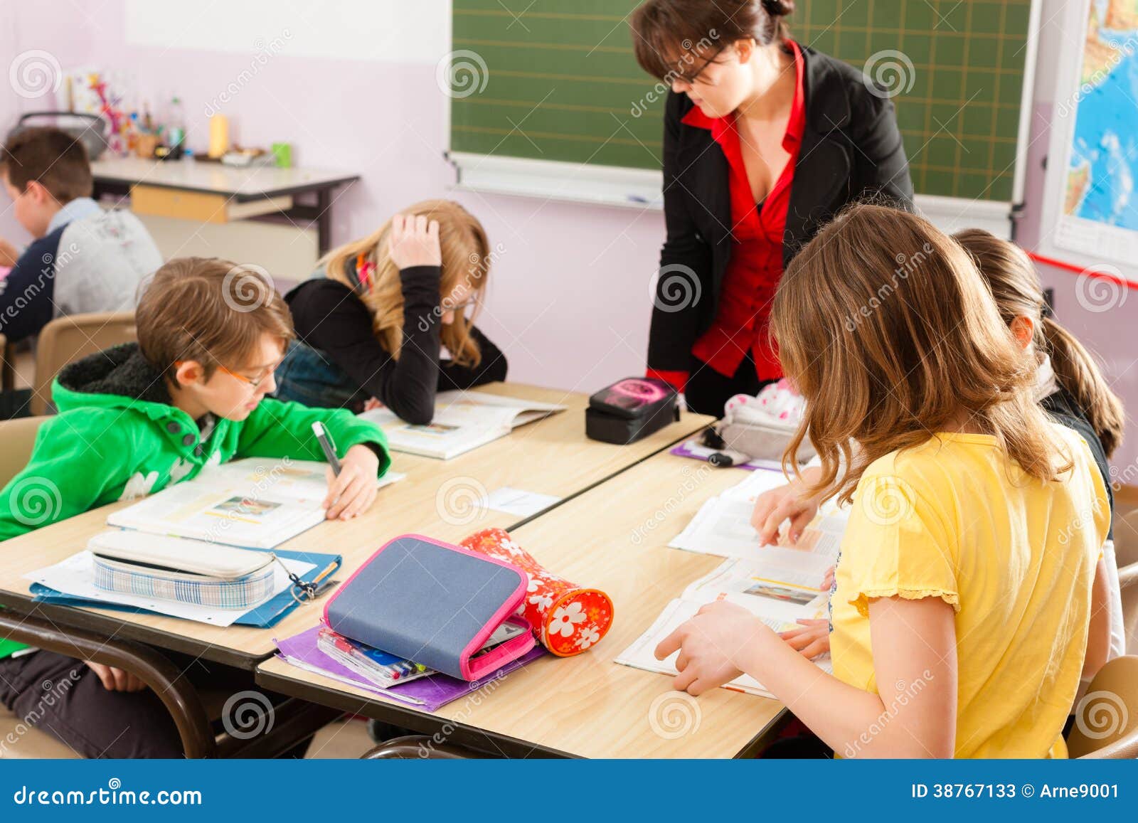 Education - Pupils and Teacher Learning at School Stock Image - Image ...