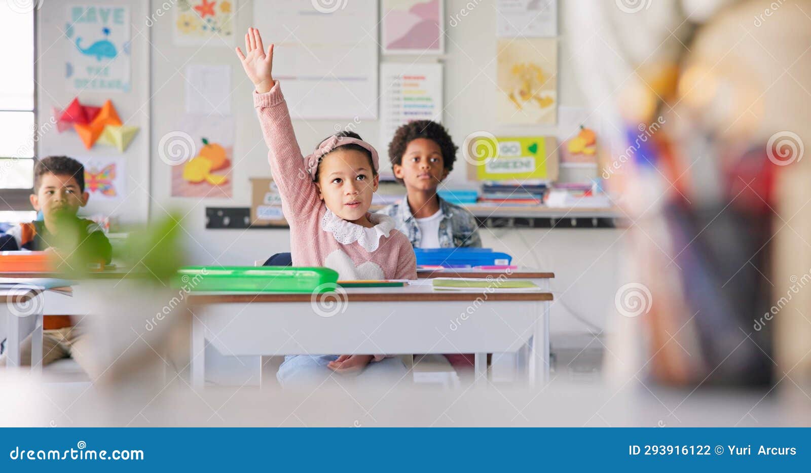Education, Question and Students with Girl in Classroom for Learning ...