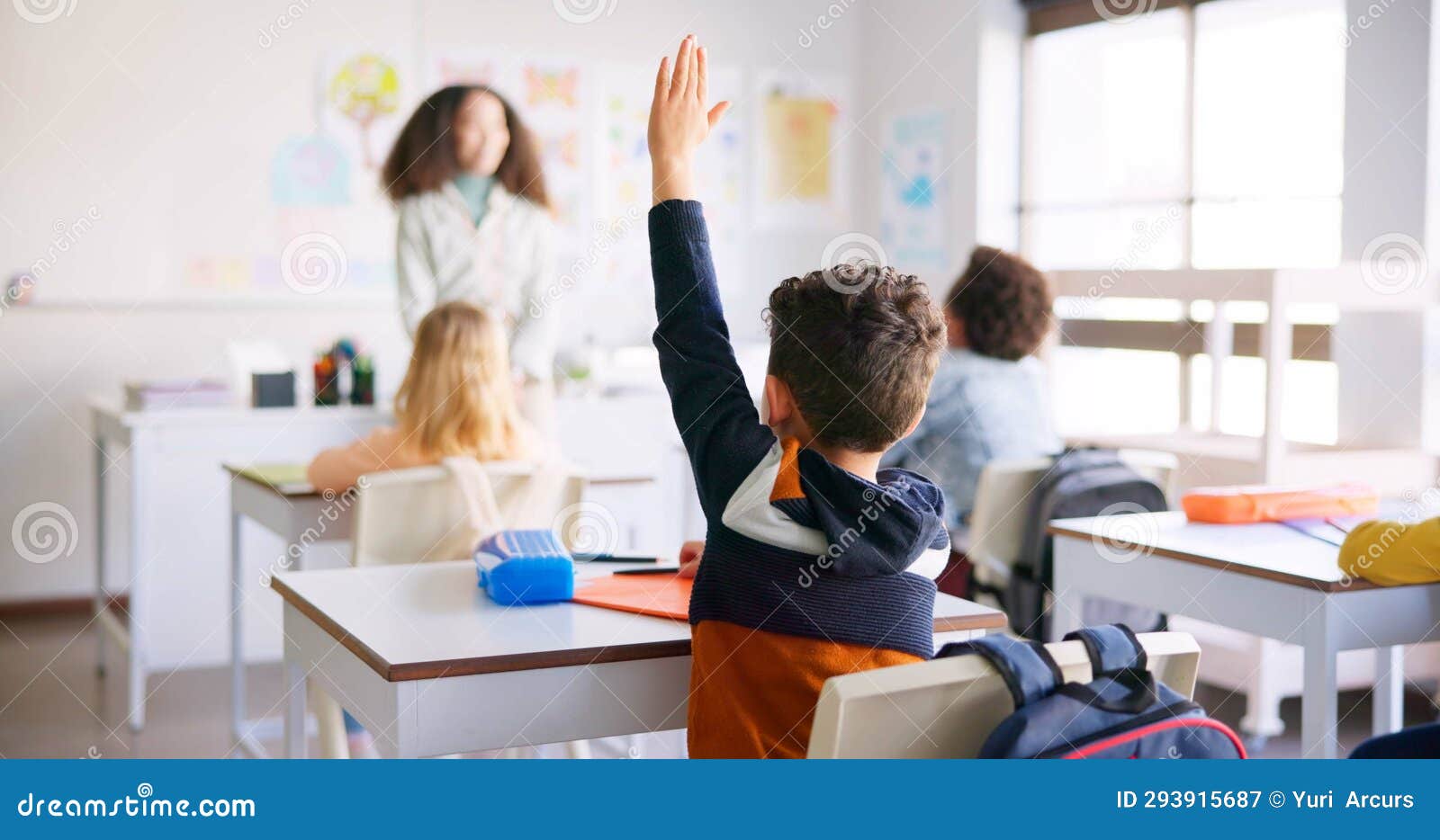 Education, Question and Teacher with Boy in Classroom for Learning ...