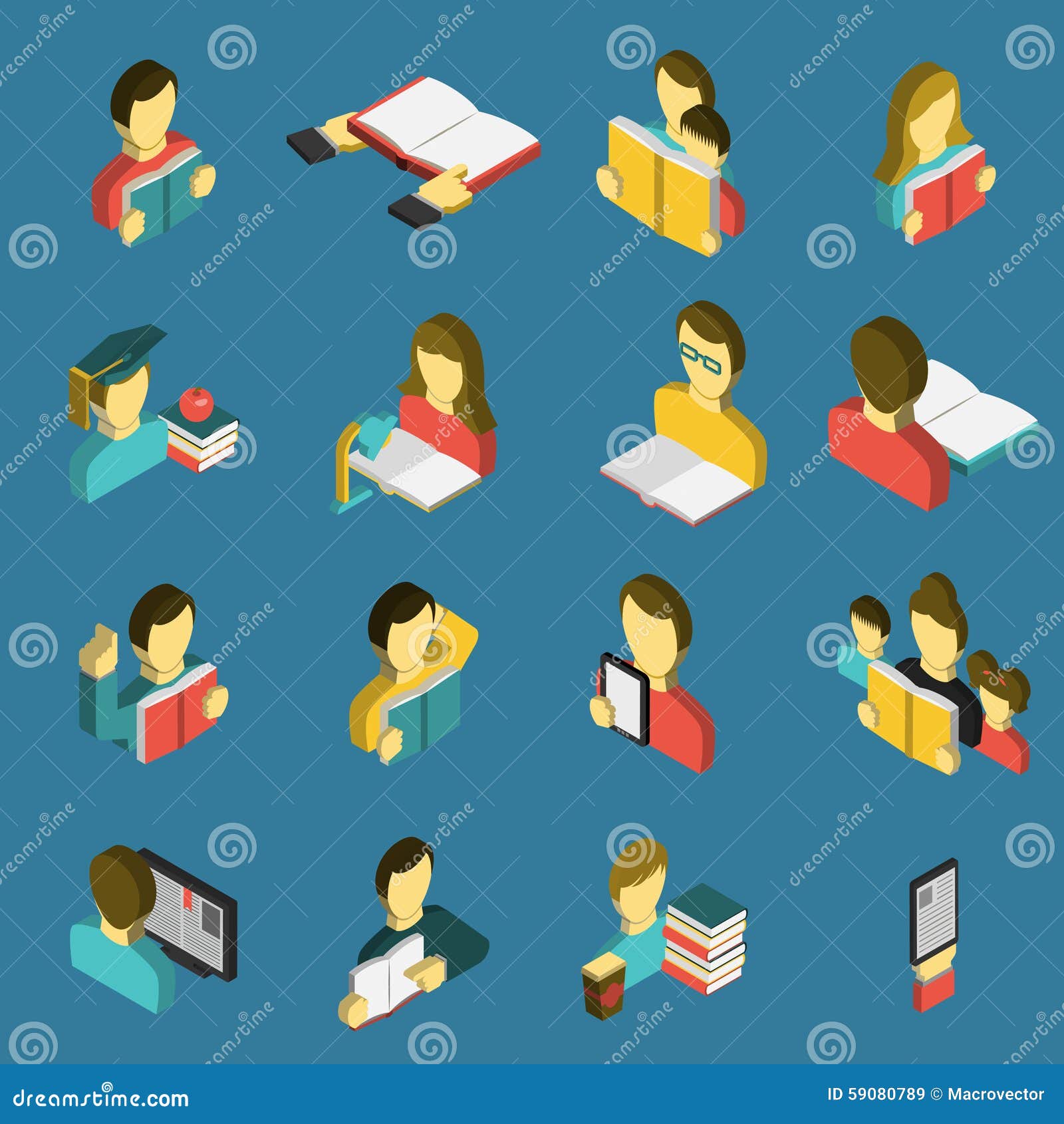Education Reading Isometric Icons Set Stock Vector - Illustration of ...