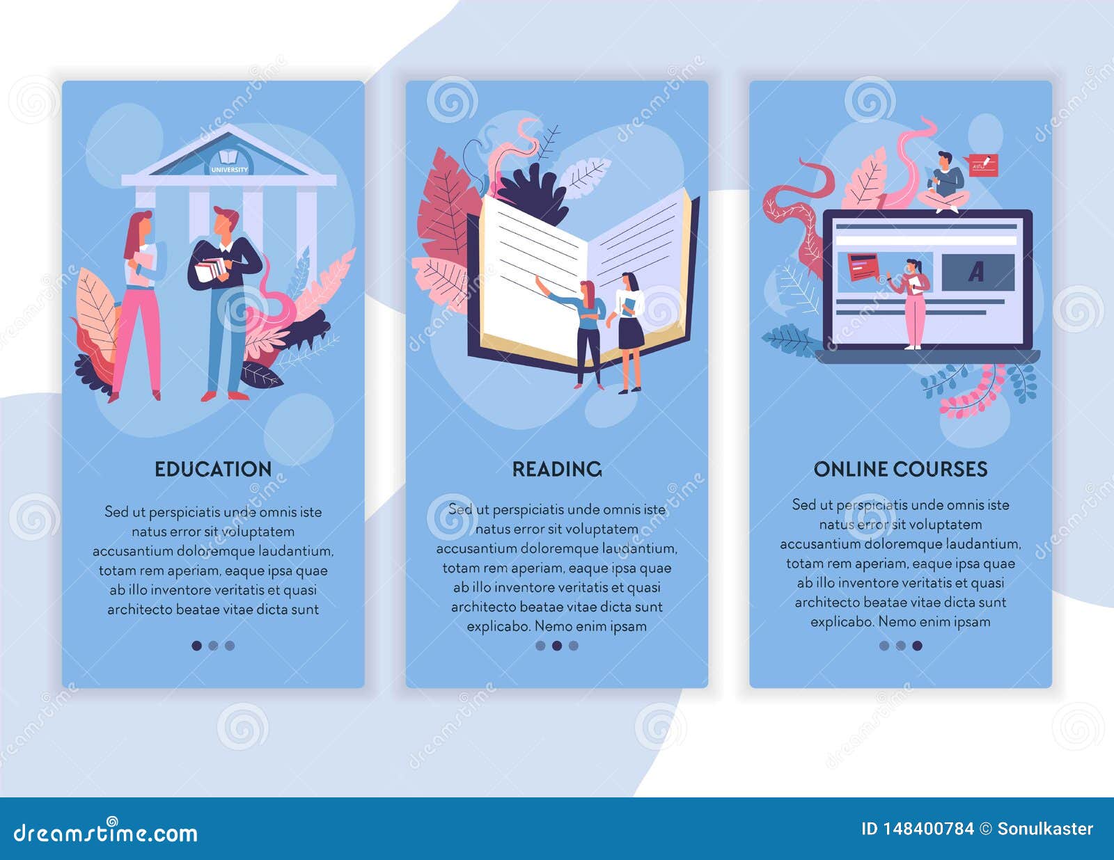 Education Reading and Online Courses Web Pages Templates Stock Vector ...