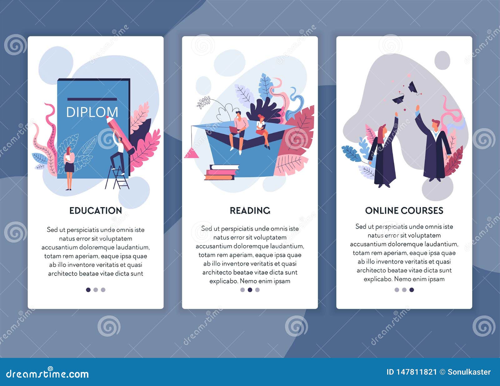 Education Reading and Online Courses Web Pages Templates Stock Vector ...