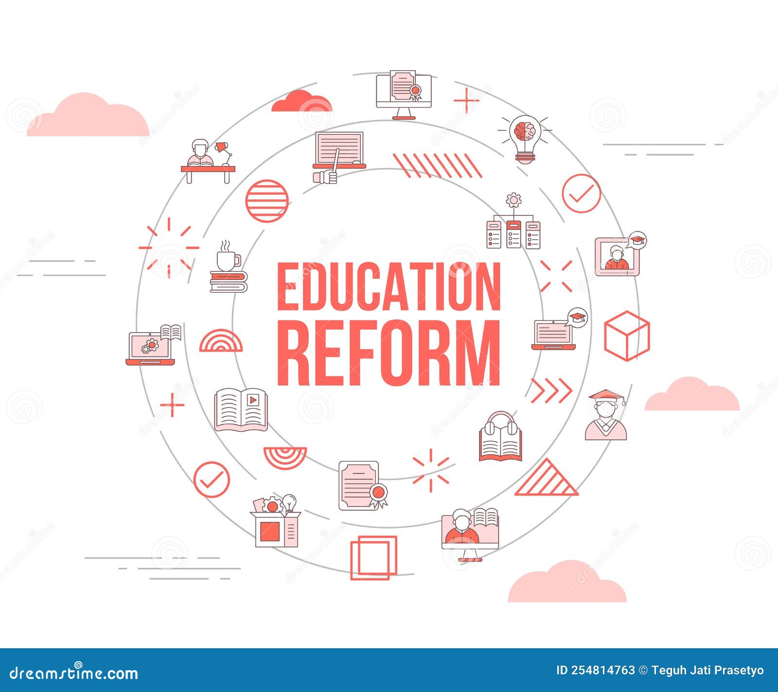 Education Reform Concept with Icon Set Template Banner and Circle Round ...