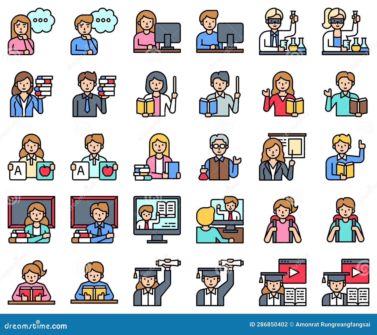 An Education Related Avatar Filled Icon Set Stock Vector - Illustration ...