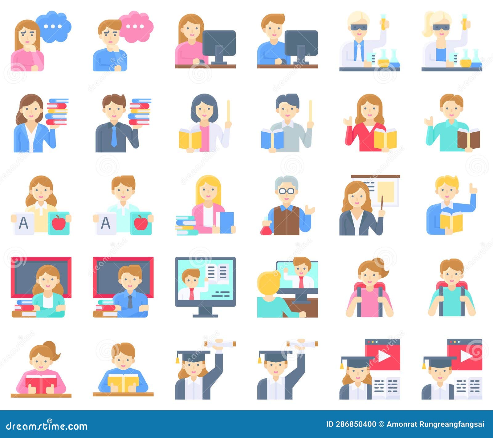 An Education Related Avatar Flat Icon Set Stock Vector - Illustration ...
