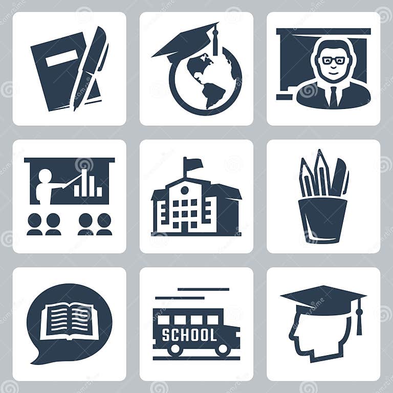 Education Related Icons Set Stock Vector - Illustration of blackboard ...