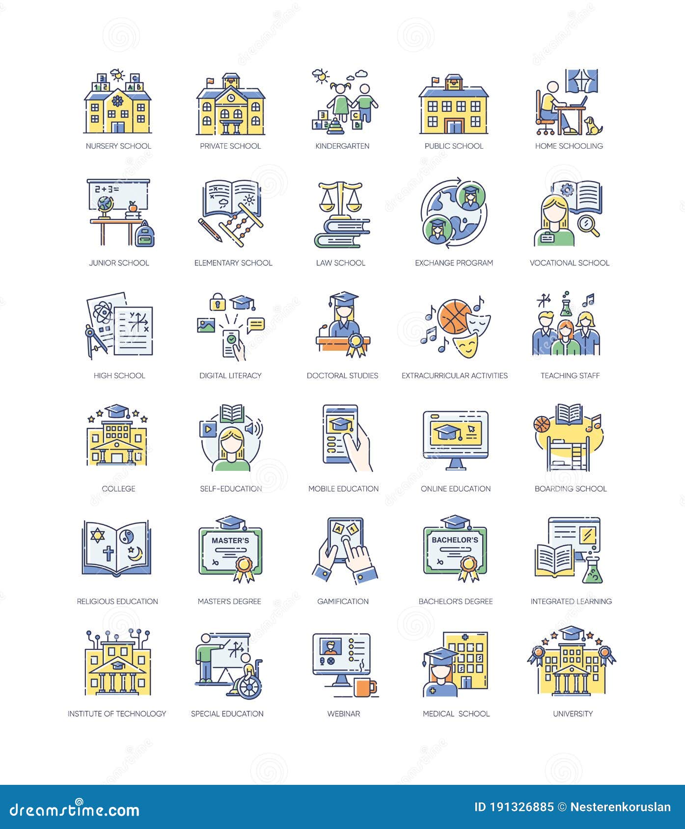 Education RGB Color Icons Set Stock Vector - Illustration of online ...