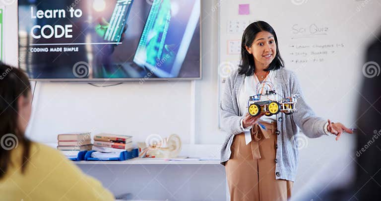 Education, Robotics and Lecture with Teacher in Classroom for Learning, Scholarship or Tech ...